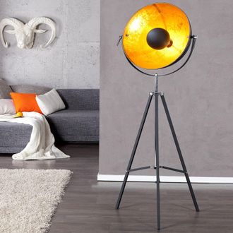 Licht-Erlebnisse Stehlampe Schwarz Gold Optik 160cm Metall Retro Design au&szlig;ergew&ouml;hnlich Wohnzimmer Leuchte Dreibein
