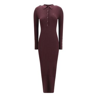 Courr&egrave;ges Robe Longue Polo en Maille C&ocirc;tes - Femme - Robes - Rouge - Taille: 40 FR
