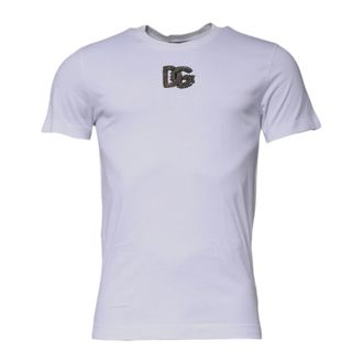 Dolce & Gabbana Wei&szlig;e Baumwoll-Logo-Rundhals-T-Shirt - - Tops - Herren - Wei&szlig; - XS