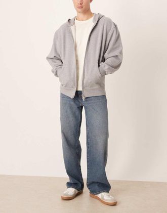 Abercrombie & Fitch Jean baggy &agrave; 5 poches - Bleu moyen d&eacute;lav&eacute;-Gris