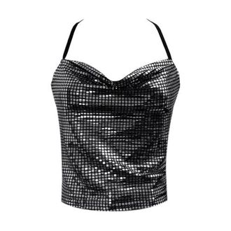 Generic D&eacute;bardeur court &eacute;l&eacute;gant &agrave; paillettes m&eacute;talliques avec col oscillant, gris, Taille unique