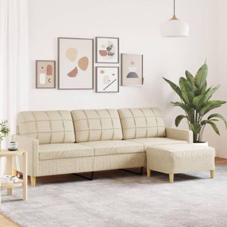 vidaXL Vidaxl - Canap&eacute; &agrave; 3 places avec repose-pieds Cr&egrave;me 210 cm Tissu