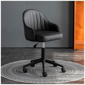 Generic Drehbarer Schreibtischstuhl Aus Schwarzem Leder - H&ouml;henverstellbarer, Ergonomischer B&uuml;rostuhl Mit 360&deg;-R&auml;dern for Zuhause, Schlafzimmer Oder Schminkti