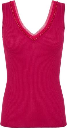 P.A.R.O.S.H. P.a.r.o.s.h., Femme, Tops, Rose, Taille: 38 FR Top c&ocirc;tel&eacute; &agrave; col en V orn&eacute; de tulle et de perles