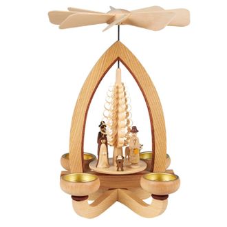 Seiffener Volkskunst | Erzgebirgische Teelichtpyramide klassisch | 28 cm Weihnachtspyramide | traditionelle Volkskunst aus dem Erzgebirge | Christi Geburt