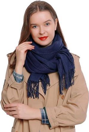DonDon &Eacute;charpe femme hiver chaud et douce Ch&acirc;le Etole Foulard 185 x 65 cm - bleu fonc&eacute;