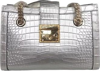 Generic Sac cabas pour femme en cuir de ventre de crocodile, sac &agrave; bandouli&egrave;re &agrave; cha&icirc;ne, sac &agrave; rabat en cuir dalligator v&eacute;ritable, sac bandouli&egrave;re simple