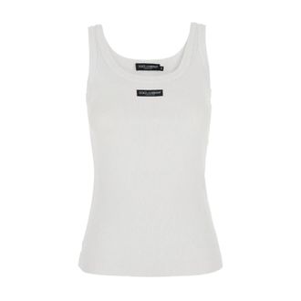 Dolce & Gabbana Rippstrick-Tanktop mit Logo-Detail - - Tops - Damen - Wei&szlig; - L