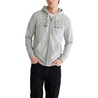 A&eacute;ropostale Aeropostale Herren Aero Logo Full Zip Hoodie-Arch Kapuzenpullover, Hell, meliert, Grau, Medium