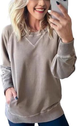 Generic Pull c&ocirc;tel&eacute; &agrave; poches pour femme, pull c&ocirc;tel&eacute; &agrave; manches chauve-souris pour femmes, sweatshirts surdimensionn&eacute;s pour femmes, moka, XXL