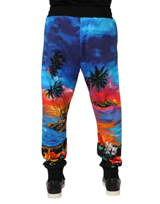 Dolce & Gabbana Hawaiian Print Cotton Joggers - Blue