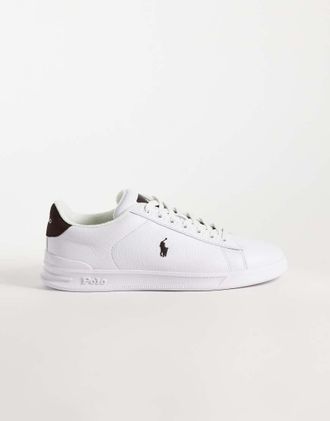Polo Ralph Lauren Heritage Court Sneaker in Wei&szlig; mit brauner Fersenschlaufe