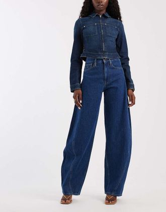 Tommy Jeans Ella jean barrel taille haute d&eacute;lavage fonc&eacute;-bleu marine