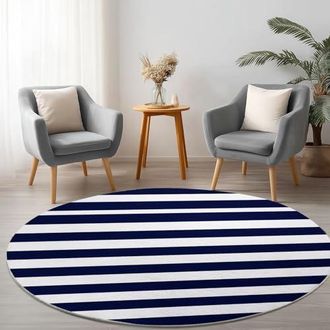 Generic Noir Tapis Minimalist Rond Antid&eacute;rapant, Rayures Horizontales Modernes Motif Doux Tapis Poils Courts pour Salon Couloir Chambre Cuisine Descente de Li