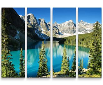 Paul Sinus Art Leinwandbilder | Bilder Leinwand 130x90cm 4 Teile kanadische Berge um einen Fluss