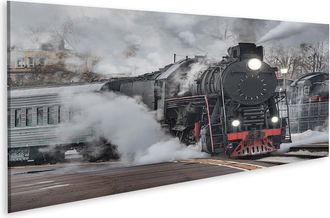 Islandburner Prime Bild auf Leinwand Dampflok Bahnhof Nebel Winter Tag Eisenbahn Reise Retro Vintage Bilder Wandbilder Poster