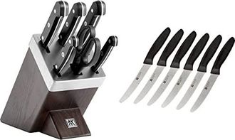 Zwilling Selbstschärfender Messerblock, 7-tlg, Gourmet & 1002672 Messer-Set, 6-tlg, Küchenmesser, Klingenlänge: 12 cm, Rostfreier Spezialstahl/Kunststoff-Griff
