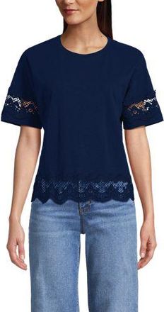 Lands End Flammgarn-Shirt mit Bordüren, Damen, Größe:36-38 regular, Blau, Baumwolle, by Lands End
