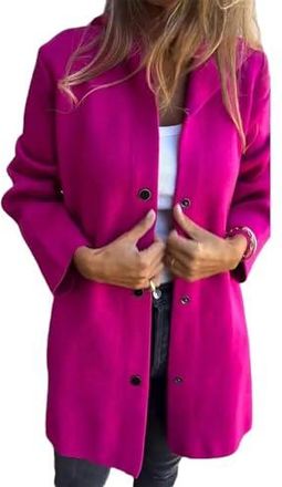 Generic Veste à capuche décontractée à simple boutonnage pour femmes, veste à col à revers et manches longues, couleur unie, trench-coat pour femmes, rose rou