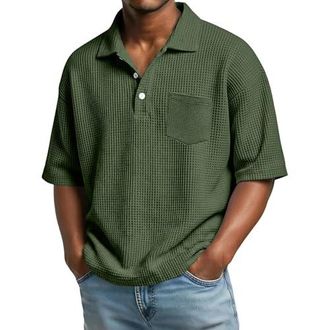 Generic Polo gaufr&eacute; pour homme, couleur unie, polos de golf avec poche sur la poitrine, polo de sport uni, t-shirt de sport &agrave; manches courtes, t-shirt basique