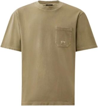 C.P. Company C.p. Company, Homme, Tops, Beige, Taille: L T-Shirt &agrave; Manches Courtes Teint en Pigment Piquet 24/1