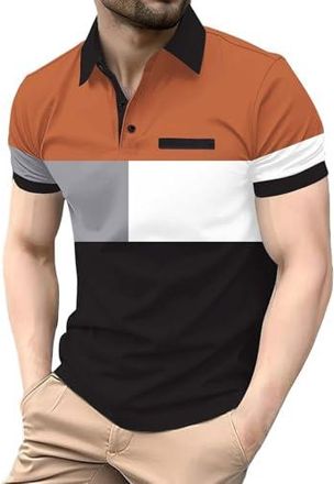 Generic Polo &agrave; manches courtes et demi-boutons pour homme, pull tendance &agrave; col polo, coupe ample et confortable avec poches, v&ecirc;tements de sport respirants et 