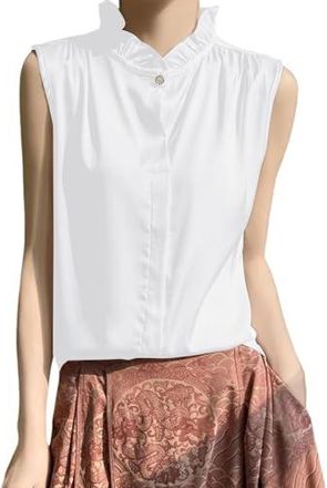 Generic Haut sans manches pour femme - Chemisiers en satin pour femme - D&eacute;bardeur habill&eacute; &agrave; bretelles larges - Haut habill&eacute; avec oreilles en bois champignons 