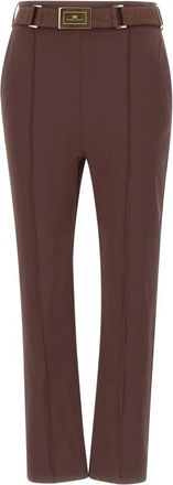 Elisabetta Franchi Femme, Pantalons, Brun, Taille: 44 FR Pantalon en tissu technique bi-&eacute;lastique avec ceinture