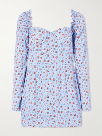 Dolce & Gabbana Mini-robe En Soie Stretch &Agrave; Imprim&eacute; Fleuri - Bleu