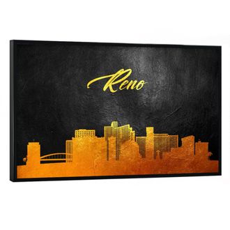 artboxONE Poster mit schwarzem Rahmen 45x30 cm St&auml;dte Reno Nevada Gold-Skyline - Bild Reno Nevada Reno