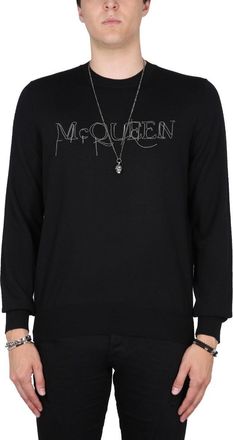 Alexander McQueen Logo-Embroidered Wool Sweater - Black