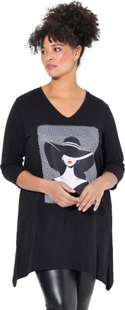 Miamoda Damen gro&szlig;e Gr&ouml;&szlig;en &Uuml;bergr&ouml;&szlig;en Plus Size T-Shirt, A-Linie, Model-Motiv, Zipfelsaum schwarz 50 837584100-50