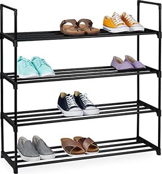 Relaxdays Schuhregal Stecksystem, 4 Ebenen, für 16 Paar Schuhe, HBT: 91,5 x 90,5 x 30,5 cm, Schuhständer Metall, schwarz, 10036199_349