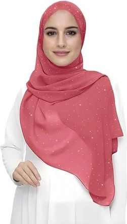 Lina & Lily Hijab Mousseline &agrave; Paillettes Dor&eacute;es, Mode Foulard Ch&acirc;le Femme en Tissu L&eacute;ger (Corail)