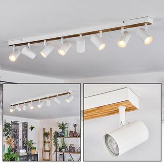 HOFSTEIN Deckenleuchte Gesteira, 8-flammige Deckenlampe aus Metall/Holz in Wei&szlig;/Natur, Leuchte im Boho-Design mit verstellbaren Schirmen, GU10, Esszimmer, Wohn