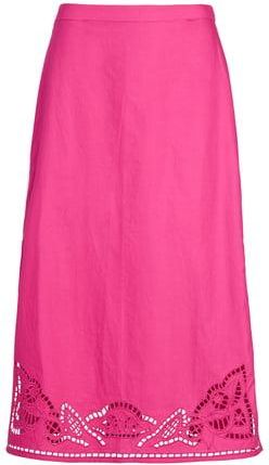 Louise Misha Jupe midi Amarante brod&eacute;e en popeline de coton