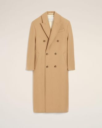 Ami Ami Paris - Manteau long beige double boutonnage en laine Beige Mastic - Taille : 34 - pour Femme