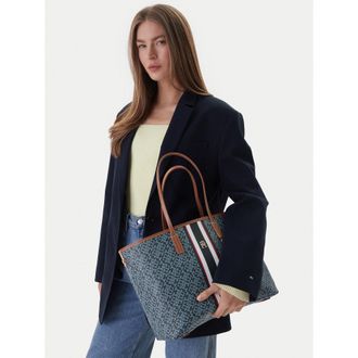 Tommy Hilfiger Handtasche Tommy Hilfiger Th Monoplay Tote Stripe Le AW0AW18390 Blau