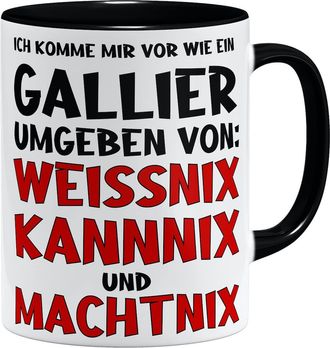OM3 Ich komme mir vor wie ein Gallier Kaffee-Tasse mit Spruch R&ouml;mer II | Keramik Becher | 11oz 325ml | Beidseitig Bedruckt | Schwarz