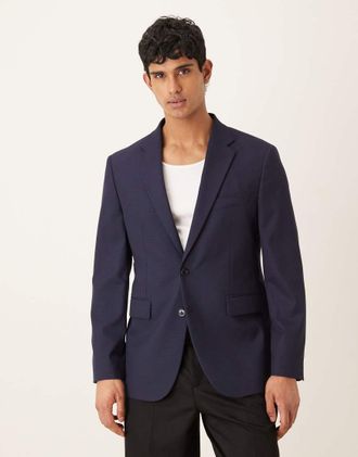 Mango Milan - Schmal geschnittener, eleganter Blazer in Marineblau kariert