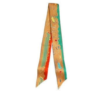 Generico Ruban &agrave; carreaux cor&eacute;en, ceinture &agrave; cheveux longs et &eacute;charpe en soie pour femmes, orange., 90X5CM