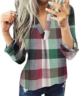 Generic Vestes pour femmes 2026 &agrave; manches longues d&eacute;contract&eacute;es &agrave; carreaux, Vert, L