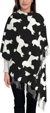 IUBBKI Damen-Schal mit lustigem Pudel-Motiv, warm, f&uuml;r den Winter, modisch, warm, langer Schal aus Pl&uuml;sch mit Quaste
