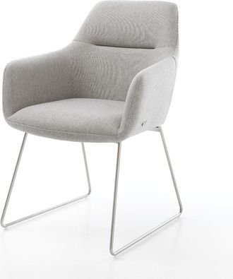 DELIFE Armlehnstuhl Pejo-Flex Stripes Hellgrau Kufengestell Edelstahl, Esszimmerst&uuml;hle