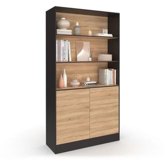 IDMarket Etag&egrave;re biblioth&egrave;que CARLA 3 niveaux XXL 1 placard noir et effet bois 190 cm