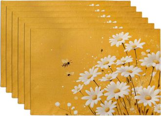 Generic Platzsets für Frühling und Sommer, Gänseblümchen, Gelb, Landhaus-botanische Tischsets für Esstisch, rutschfest, waschbar, für drinnen und draußen, Par