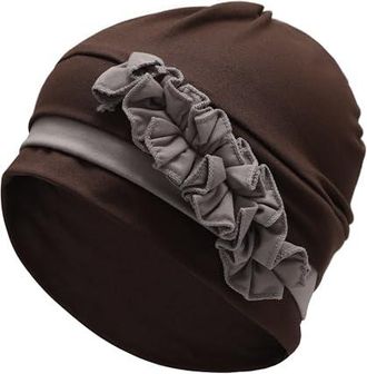 ZLYC Bonnet Turban pour Femme avec Fleur Chimio Bandeau élastique, Fleur Marron café Massif, Taille Unique