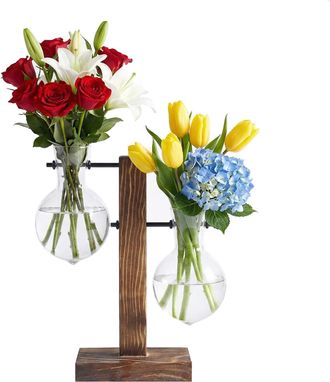 UPKOCH Glasvase Mit Holzst&auml;nder 2Er Set Hydroponische Pflanzgef&auml;&szlig;e Transparentes Blumengef&auml;&szlig; Aus Hochborosilikatglas F&uuml;r Wohnzimmer Dekoration Und Geschenk