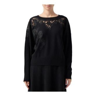 Ermanno Scervino Girocollo Pizzo e Cristalli - Femme - Pulls - Noir - Taille: 44 FR