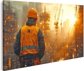 Islandburner Bild auf Leinwand Bauarbeiter Bei Sonnenuntergang Auf Einer Baustelle Bilder Wandbilder Poster